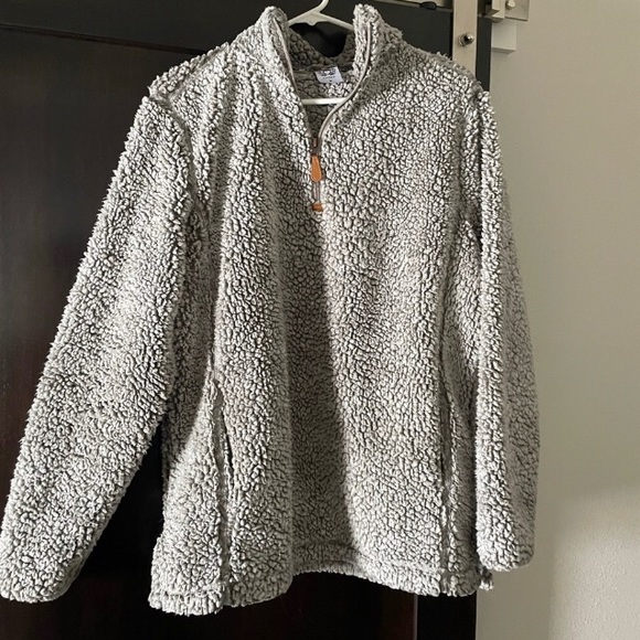 Katydid | Jackets & Coats | Grey Sherpa Quarter Zip Pullover Jacket ...